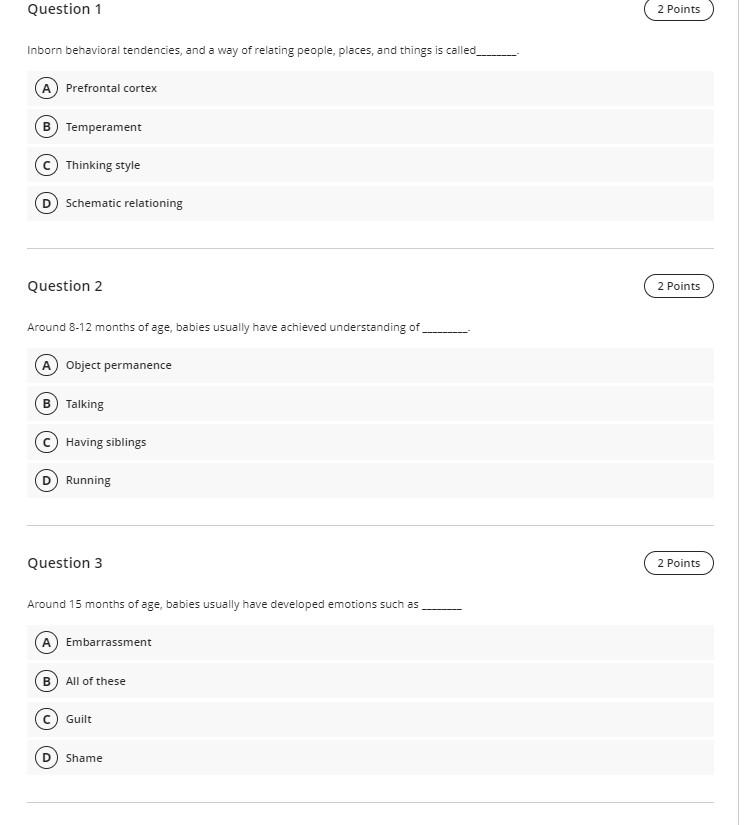 Solved Question 1 2 Points Inborn behavioral tendencies, and | Chegg.com