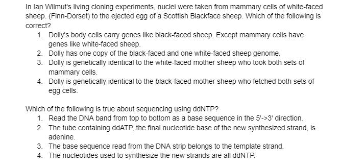 Solved In lan Wilmut's living cloning experiments, nuclei | Chegg.com