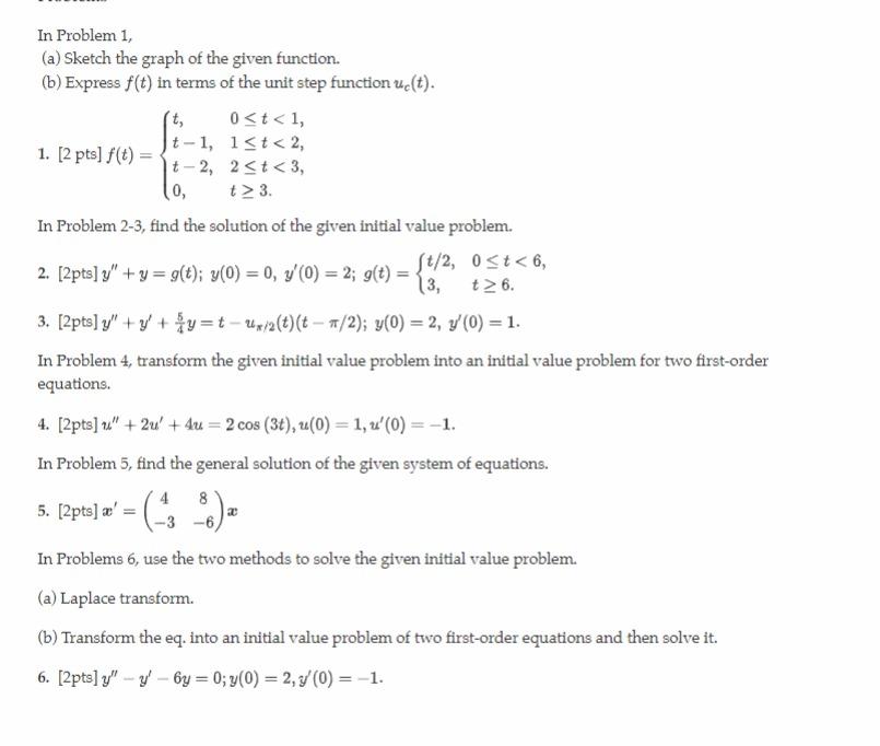 Solved In Problem 1, (a) Sketch the graph of the given | Chegg.com