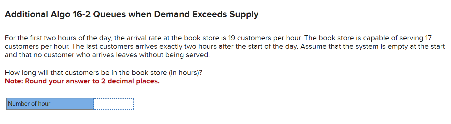 Solved Additional Algo 16-2 ﻿Queues when Demand Exceeds | Chegg.com