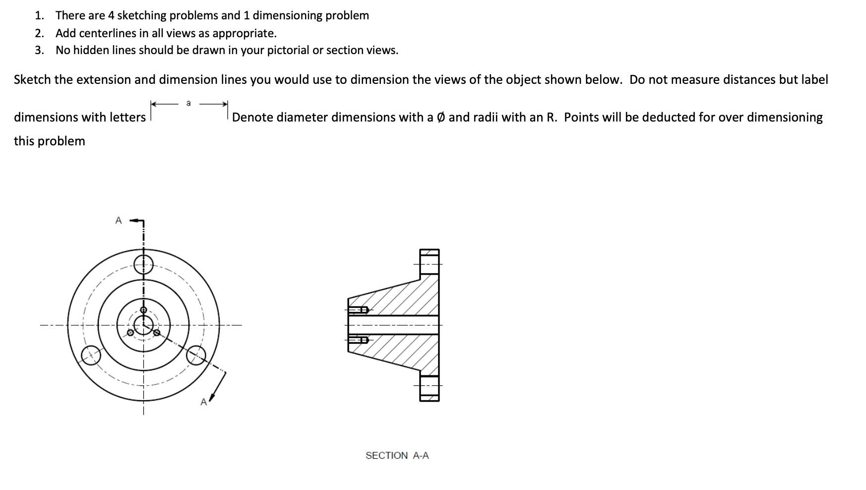 Solved 1. There are 4 sketching problems and 1 dimensioning | Chegg.com