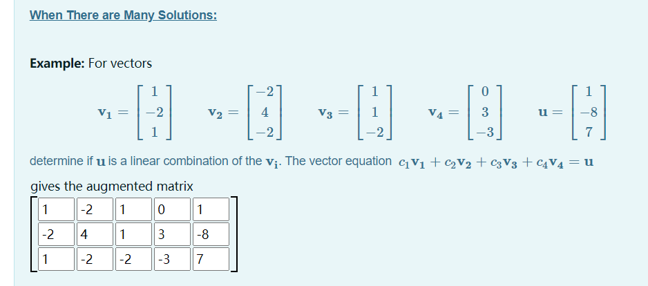 Solved When There are Many Solutions: Example: For vectors | Chegg.com