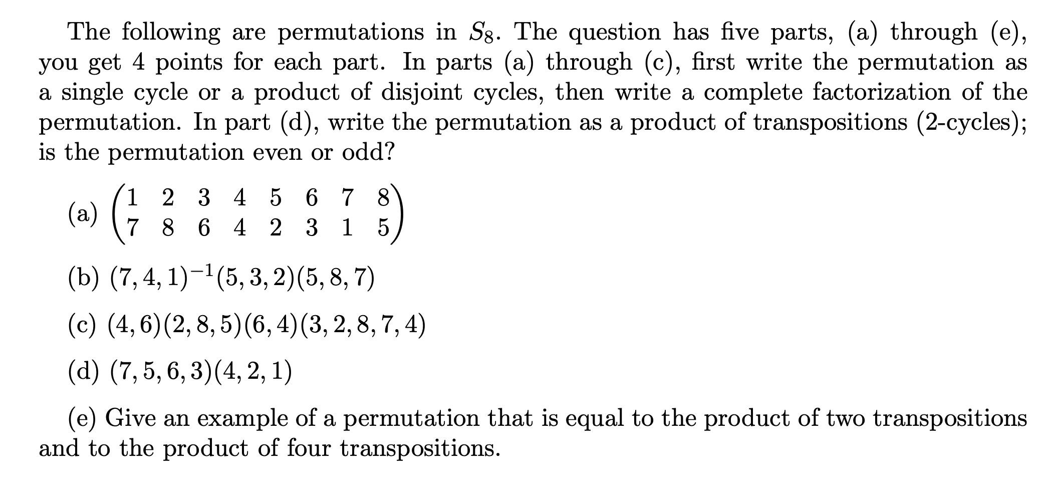 Solved The following are permutations in Sg. The question | Chegg.com