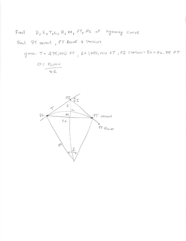 Solved Find DETILIR, M, PT, PC of highway curve Find PT | Chegg.com
