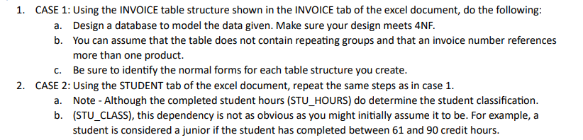 Solved 1. CASE 1: Using the INVOICE table structure shown in | Chegg.com