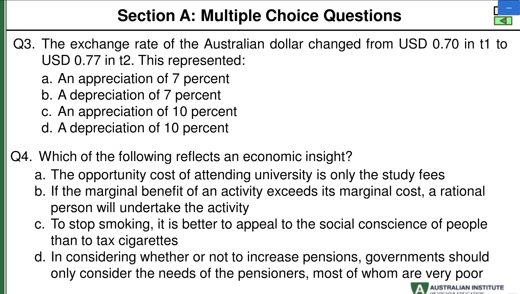 Solved Section A: Multiple Choice Questions Q3. The exchange | Chegg.com