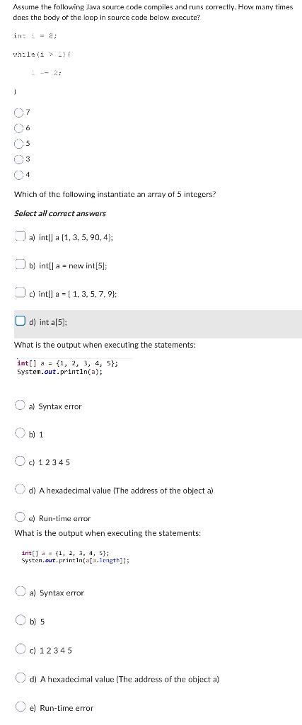 Solved Assume The Following Java Source Code Compiles And 