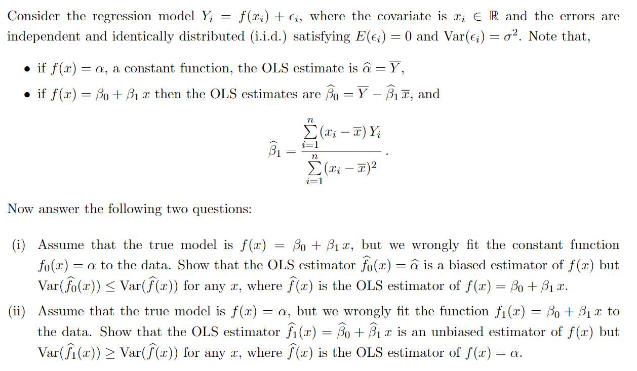 = Consider the regression model Yi f(xi) + €i, where | Chegg.com