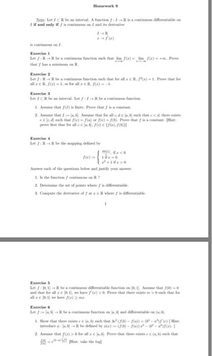 Solved Homework 9 Sote Let I C R be an interval A fnction | Chegg.com