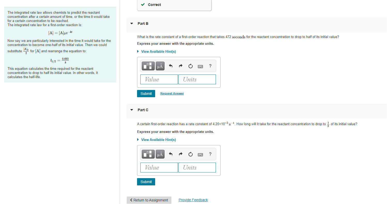 Solved Correct Part B The integrated rate law allows | Chegg.com