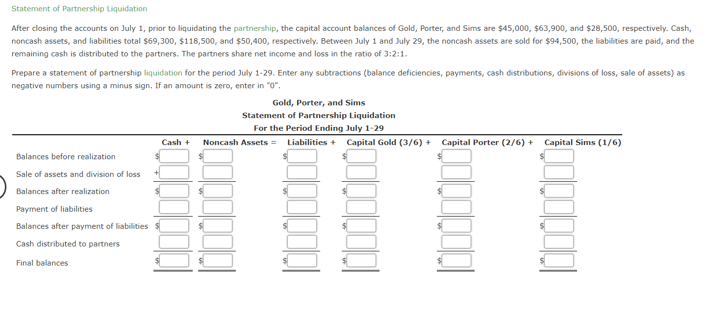 Solved Statement of Partnership Liquidation After closing | Chegg.com
