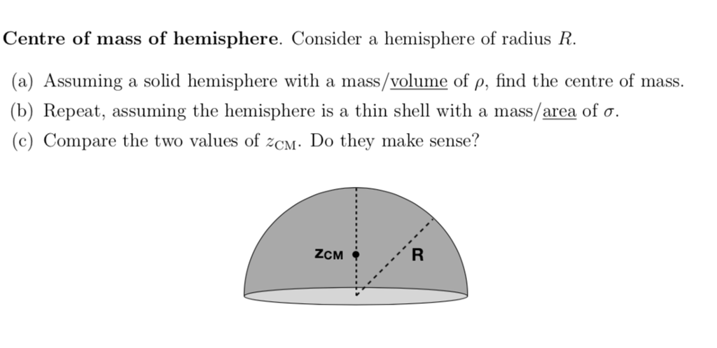 Solved Centre of mass of hemisphere. Consider a hemisphere | Chegg.com