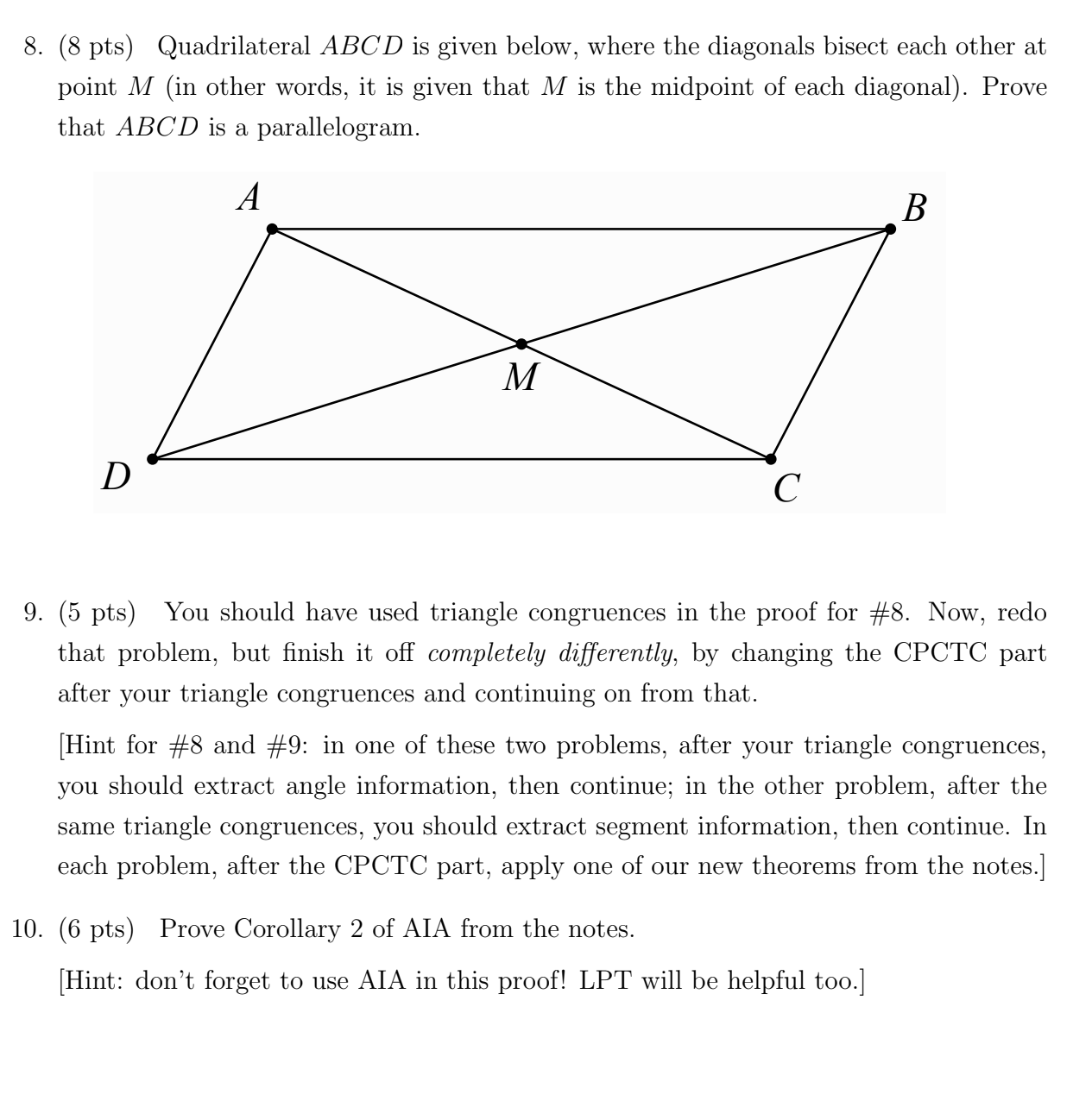 Solved 8. (8 pts) Quadrilateral ABCD is given below, where | Chegg.com