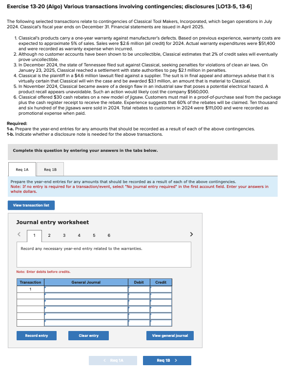 Solved Exercise 13-20 (Algo) ﻿Various transactions involving | Chegg.com