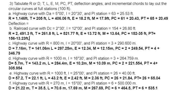 Solved PLEASE DO THE DEFLECTION ANGLES AND INCREMENTAL CORDS | Chegg.com