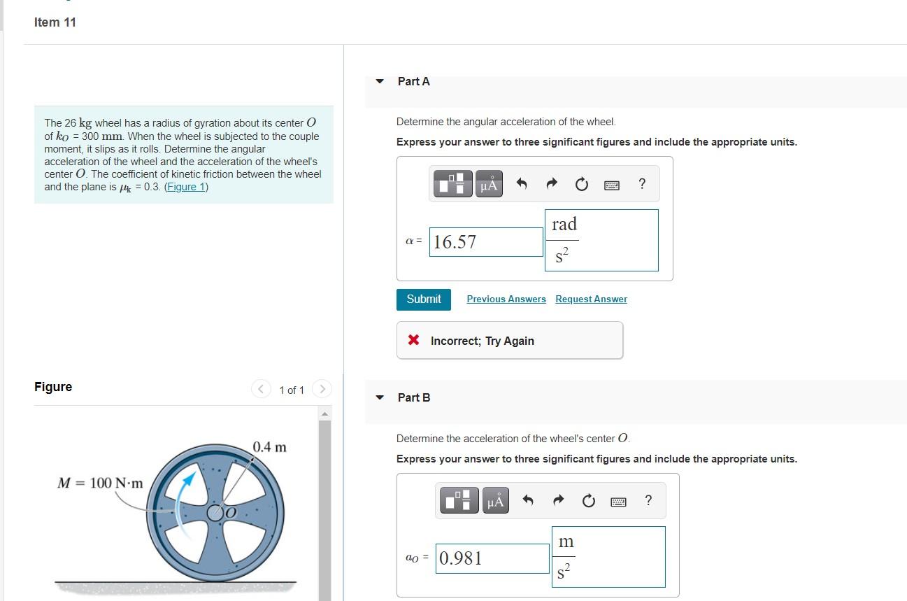 Solved Item 11 Part A Determine the angular acceleration of | Chegg.com