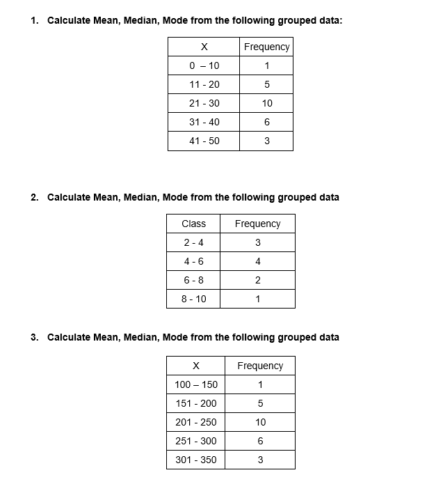 Solved 1 Calculate Mean Median Mode From The Following Chegg Solved 1 Calculate Mean Median Mode From The Following Chegg