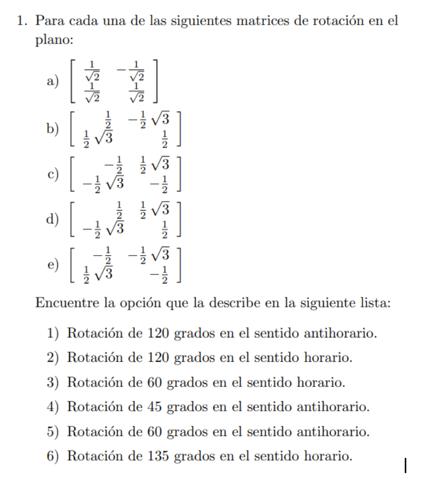 Solved 1. Para cada una de las siguientes matrices de | Chegg.com
