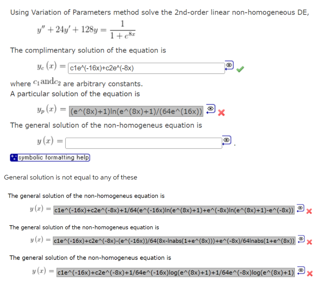 Solved Using Variation of Parameters method solve the | Chegg.com