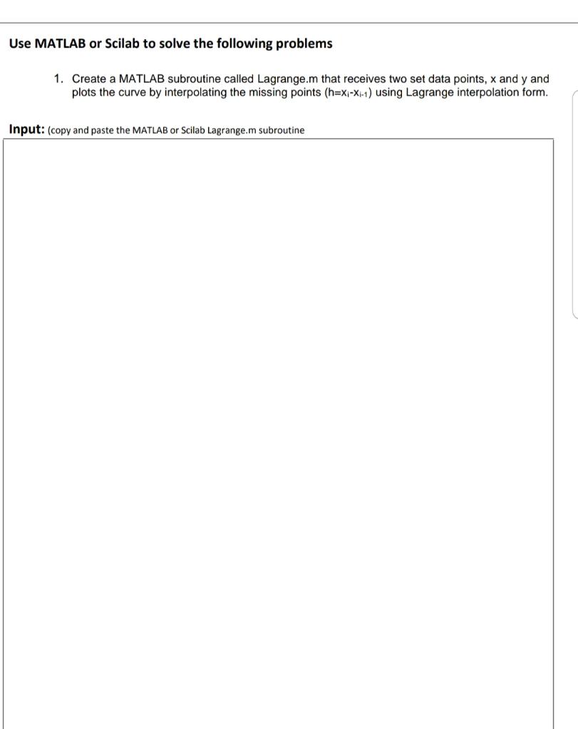 Solved Use MATLAB or Scilab to solve the following problems | Chegg.com