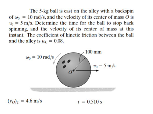 The 5-kg ﻿ball is cast on the alley with a backspinof | Chegg.com