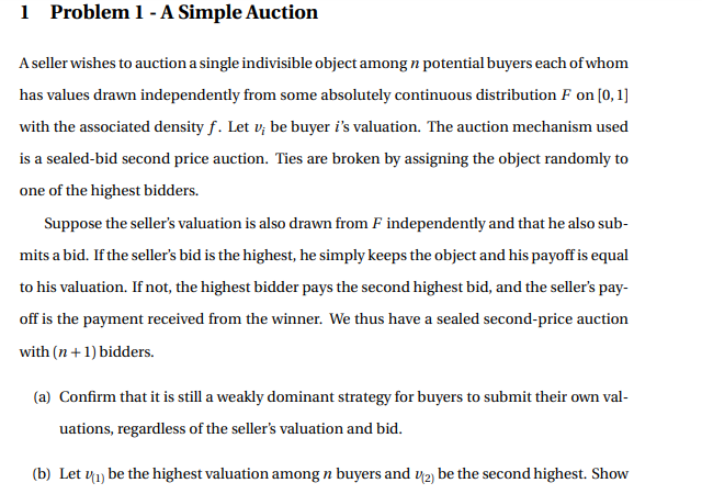 1 Problem 1 - A Simple Auction A seller wishes to | Chegg.com