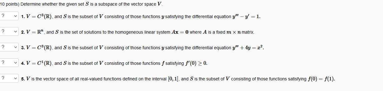 Solved 10 points) Determine whether the given set S is a | Chegg.com