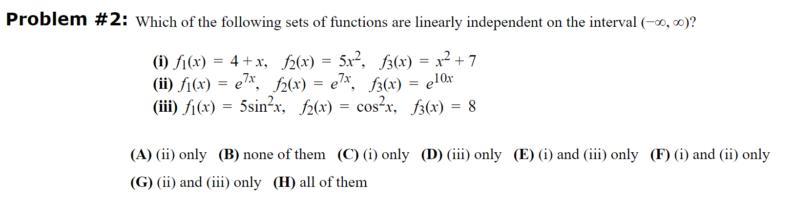 Solved #2: Which of the following sets of functions are | Chegg.com
