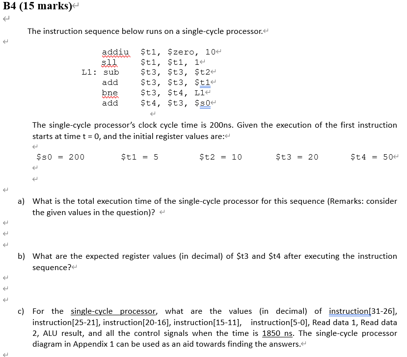 Solved B4 (15 marks) The instruction sequence below runs on | Chegg.com