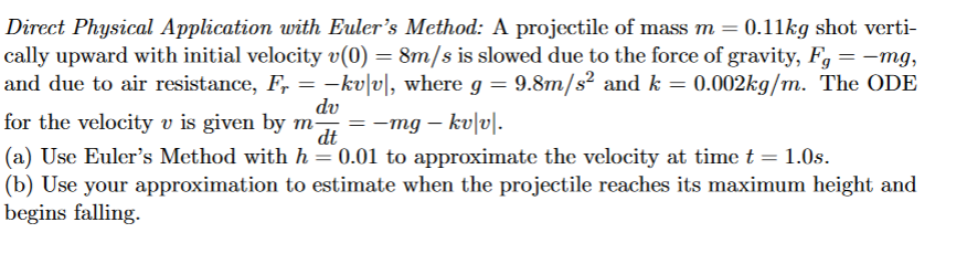Solved Direct Physical Application with Euler's Method: A | Chegg.com