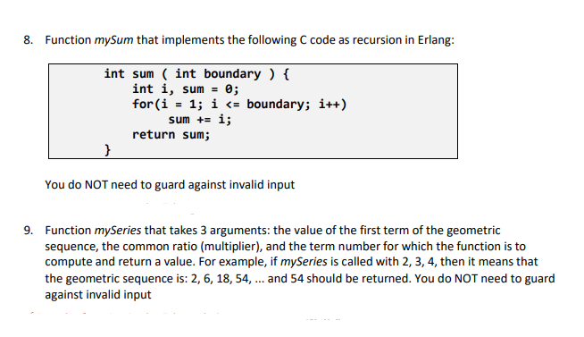 Solved 8. Function mySum that implements the following C | Chegg.com