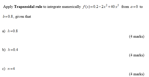 Solved Apply Trapezoidal rule to integrate numerically | Chegg.com