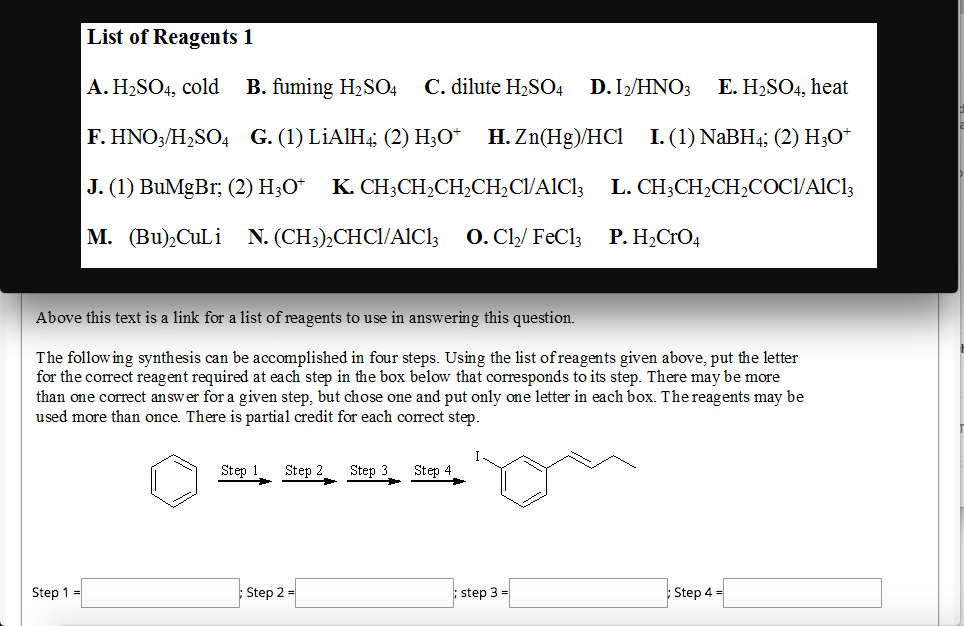 Solved List of Reagents 1 A. H2SO4, cold B. fuming H2SO4 C. | Chegg.com