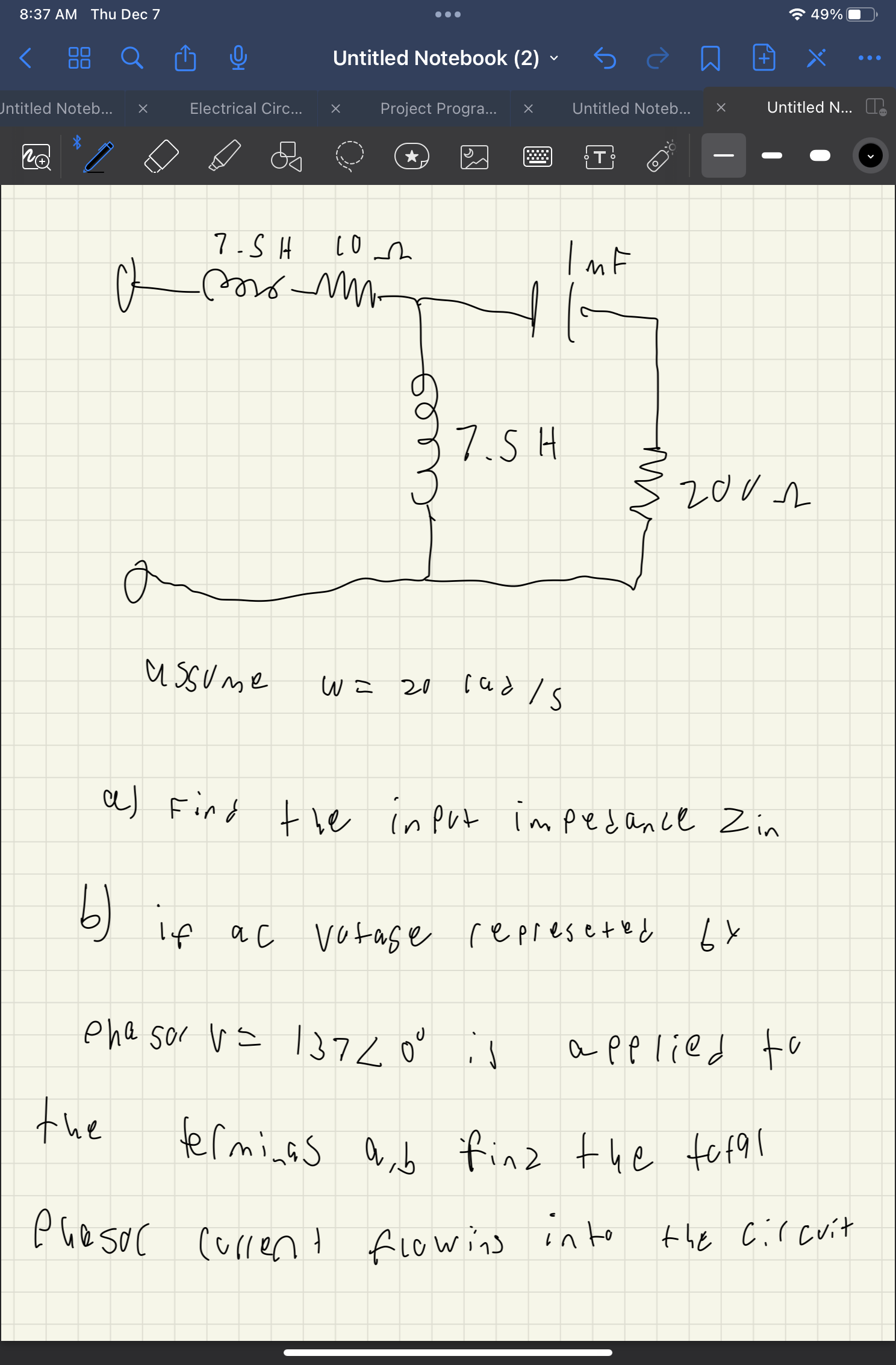 Solved Ussume w=20lad/s a) Find t le input impedance z in b) | Chegg.com