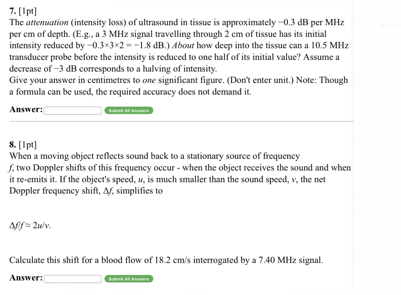 Solved 7. [1pt] The attenuation (intensity loss) of | Chegg.com
