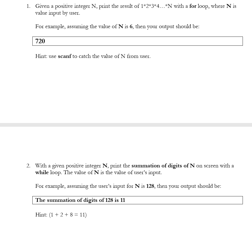 Solved 1. Given a positive integer N, print the result of | Chegg.com