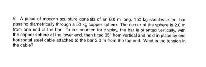 Solved 6. A piece of modern sculpture consists of an 8.0 m | Chegg.com
