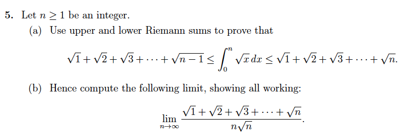 Solved 5. Let n > 1 be an integer. (a) Use upper and lower | Chegg.com
