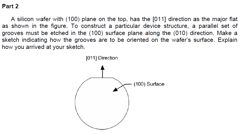 Solved Part 2 A silicon wafer with (100) plane on the top, | Chegg.com