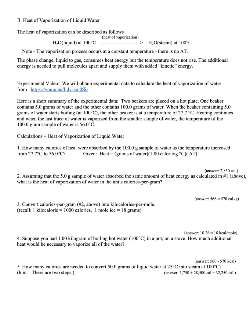 Solved II. Heat of Vaporization of Liquid Water The heat of | Chegg.com