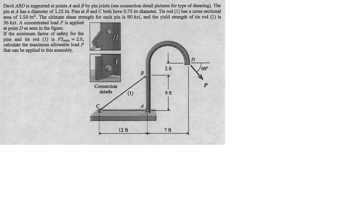 Solved Davit ABD is supported at points A and B by pin | Chegg.com