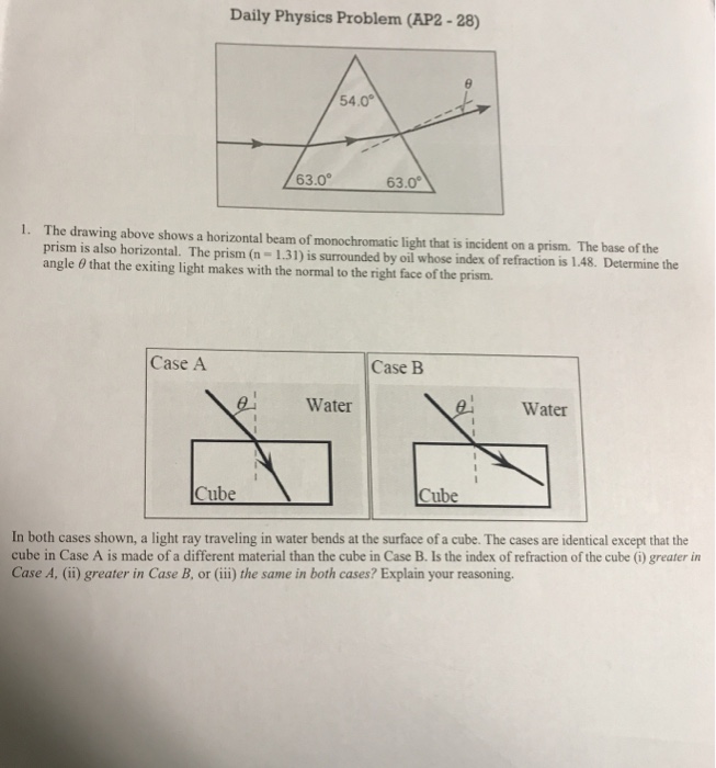 Solved Daily Physics Problem (AP2 -28) 54.0? 63.0° 63.0 1. | Chegg.com