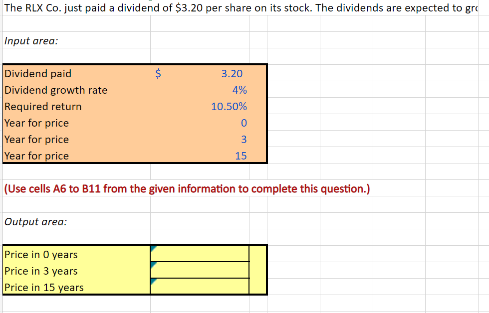 Solved (Use cells A6 to B11 from the given information to | Chegg.com