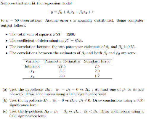 Solved Suppose that you fit the regression model | Chegg.com