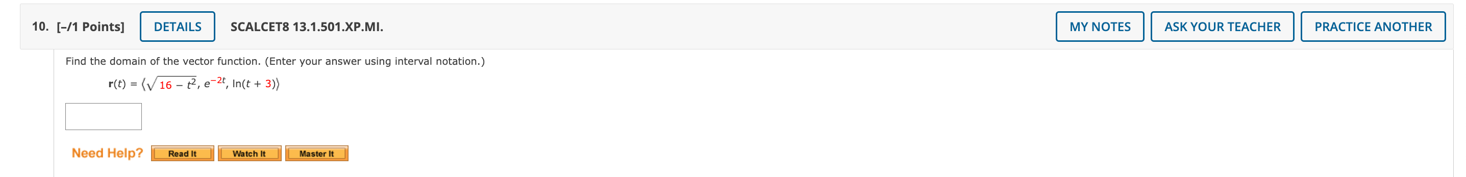 Solved 10. [-/1 Points] DETAILS SCALCET8 13.1.501.XP.MI. MY | Chegg.com