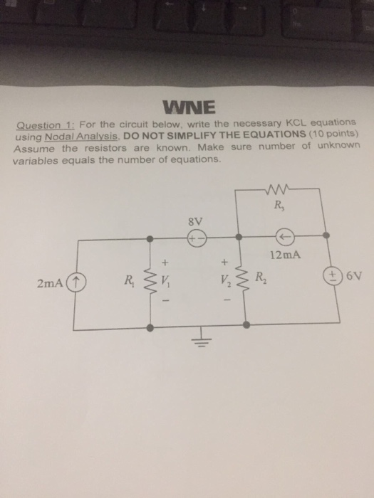 Solved For the circuit below, write the necessary KCL | Chegg.com