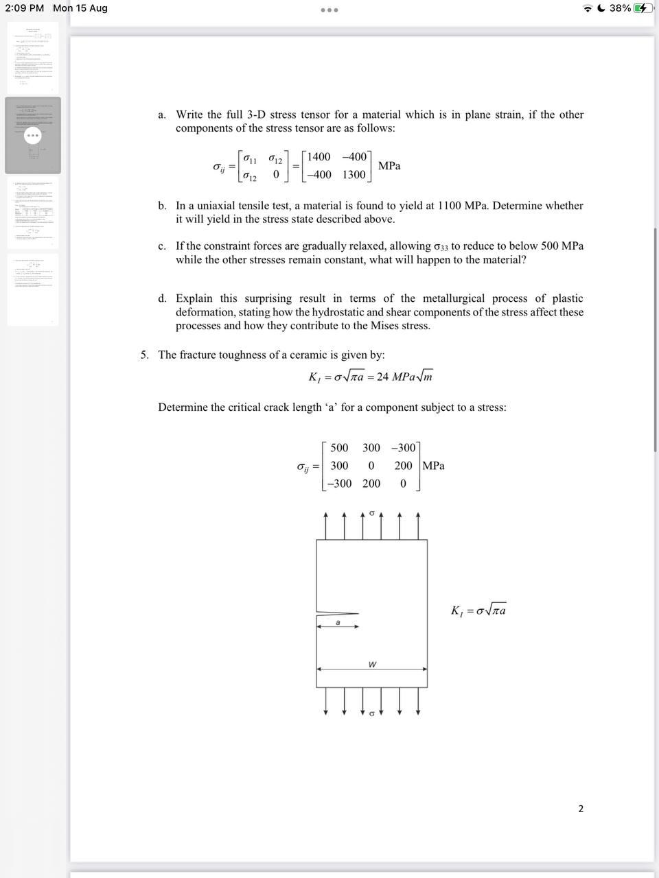 Solved MECHANICS OF SOLIDS Tutorial 3: Failure 1. Find the | Chegg.com