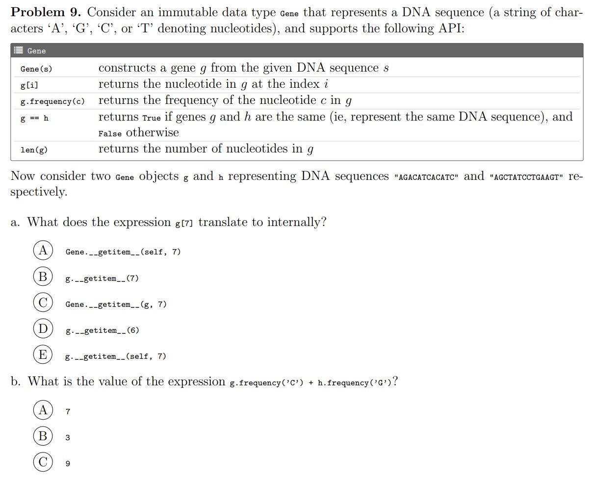 Solved Problem 9 Consider An Immutable Data Type Gene That