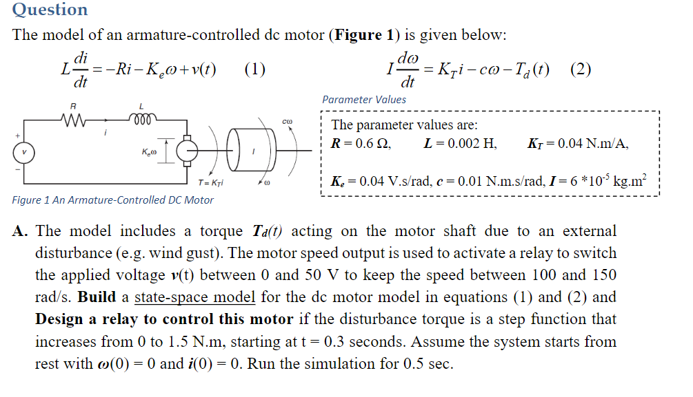 Solved Question The model of an armature-controlled dc motor | Chegg.com