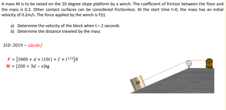 Solved A mass M is to be raised on the 20 degree slope | Chegg.com